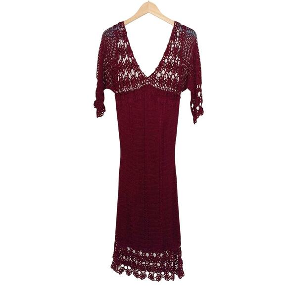 Vintage | Dresses | Kroshetta By Papillon Vtg Wine Red Crochet Gothic ...